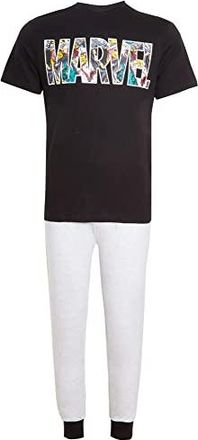 MARVEL Pyjama pour homme et adolescent Avenger T-shirt à manches courtes + pantalon de détente Coffret cadeau, Noir, L