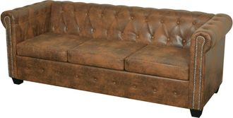 Festnight Chesterfield Sofa 3-Sitzer-Sofa Couch Loungesofa Wohnzimmersofa mit Kunstlederpolsterung Holzrahmen Braun