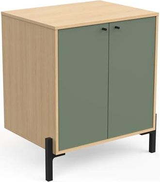 Demeyere Waschtischunterschrank für Badezimmer mit Stauraum, 2 Türen, wasserdicht, aus Holz - Produktreihe Elisa Made in France - Farbe Mineralgrün & Eiche Vin