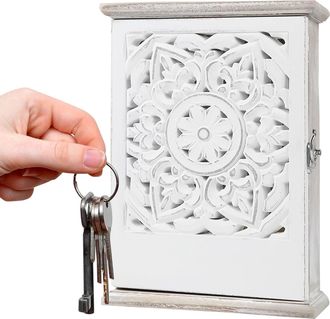 Generic Key Storage Box - 20x7x26.4cm Vintage geschnitztes Design, Organizer des Holzhalters, Schlosskastenschlüssel -Rack für Home Office -Eingang | Wohnzimm