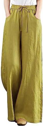 Generic Pantalon Femme 7/8 Femme Femmes Solide Casual Bouton Pantalon Poche Large Jambe Pantalon Taille Élastique Pantalon Lâche Short Volley