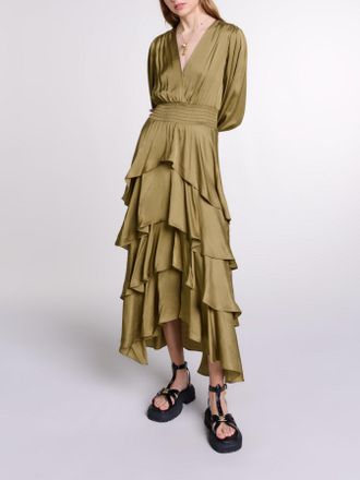 Maje Langes Kleid Mit Volants - Khaki - Gr&ouml;&szlig;e 34 - Maje