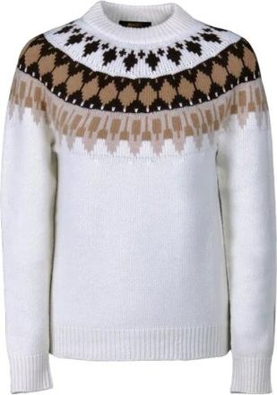 Moorer Femme, Pulls, Blanc, Taille: 34 FR Pull Jacquard Ras du Cou