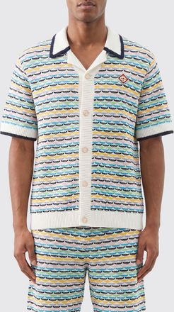 Casablanca Chemise en crochet en coton &agrave; manches courtes avec rayures multicolores