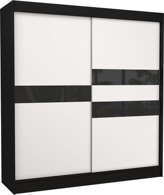 Les Tendances Les Tendances - Armoire de chambre noir à portes coulissantes bois blanc mat et noir laqué Korza - 3 tailles-Largeur 120 cm