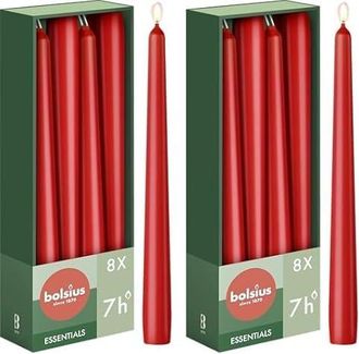 Bolsius Bolsius Glatte Spitzkerzen - Rot - Set 8 St&uuml;ck im Karton - Dekorative Haushaltkerzen - Brenndauer 7 Stunden - Unparf&uuml;mierte - Nat&uuml;rliches Pflanzenwach