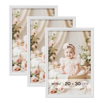 Woltu Lot de 3 Cadre Photo 20x30cm Cadre en Bois Massif avec Passe Partout, Suspendre Horizontalement ou Verticalement, Décoration Murale ou sur Table, Blan