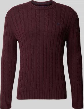 Superdry Strickpullover mit Zopfmuster und Rundhalsausschnitt