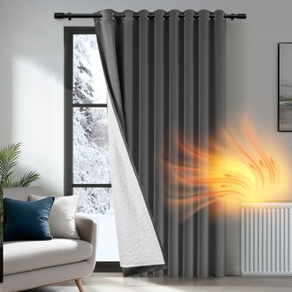 Deconovo Thermovorhang K&auml;lteschutz, Gardinen mit &Ouml;sen gegen K&auml;lte, W&auml;rmeisolierend Vorhang Verdunkelung Wohnzimmer, 245x280cm(H&ouml;hexBreite), Dunkelgrau, 1 St&uuml;ck