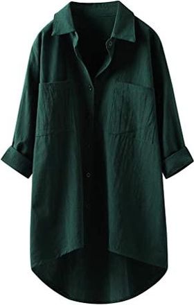 Minetom Chemisier Long Femme Casual Blouse Longue À Carreaux Chemise Shirt Tunique Lâche Manches Longues Boutons Hauts Tops A Vert M