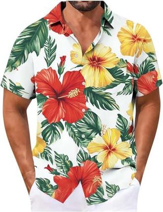 Generic Chemise hawa&iuml;enne d&eacute;contract&eacute;e et confortable pour homme - Col rabattu - L&eacute;g&egrave;re et respirante - Classique - Chemise de plage &agrave; manches courtes - Chemi