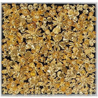 Kare Design Deko Rahmen Gold Flower, Leinen Leinwand, Bl&uuml;tenformen aus Papier, Schaukasten aus Acrylglas, dreidimensionales Kunstwerk, Gem&auml;lde, Abstrakt, Modern, 