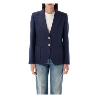 Valentino Garavani Wolle Seidenkrepp Blazer Juwelenkn&ouml;pfe - - Jackets - Damen - Blau - S