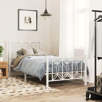 vidaXL Cadre de lit m&eacute;tal sans matelas avec pied de lit blanc 90x190cm Vidaxl