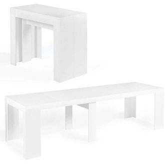 IDMarket Idmarket - Table console extensible orlando 14 personnes 300 cm bois blanc