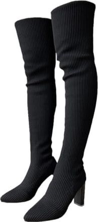 Generic Bottes hautes serr&eacute;es &agrave; plateforme pour femme, bottes au-dessus du genou pour femme, bout pointu au-dessus du genou, talon mi-&eacute;pais, extensibles, anti