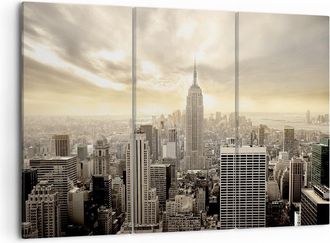 Arttor Bilder auf Leinwand Stadt Wolkenkratzer Manhattan New York Leinwandbild 105x70cm Wandbilder Dekoration Wohnzimmer Schlafzimmer Set 3 teilige Groß Wand