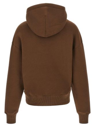 Ami Logo-Embroidered Cotton Hoodie - Brown