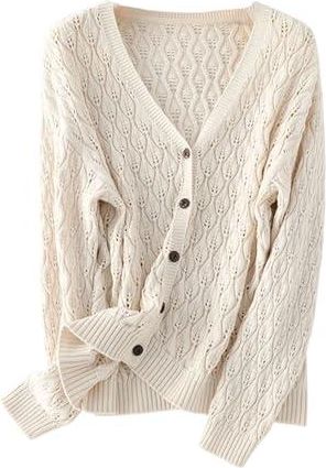 Generic Cardigan de printemps 100 % coton style cor&eacute;en &eacute;pais col en V &agrave; manches longues pour femme, beige, Taille M