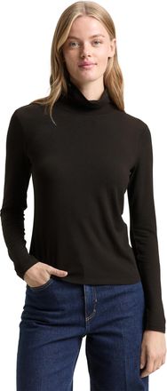 Tom Tailor Damen 1048985 Langarmshirt mit Rollkragen, 14482-Deep Black, S