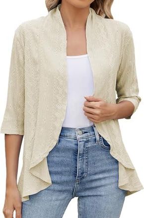 Generic Cardigan à manches 3/4 pour femme - Veste bleu clair pour femme - Cardigan dété long et léger - Manteau dété - Manteau dété à manches longues - Cardig