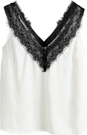 Next Blusentop Cami-Trägertop mit Spitze und Perlchen (1-tlg)