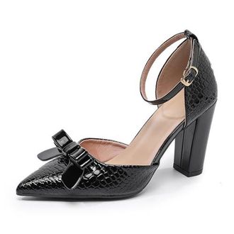 Generic Escarpins &eacute;l&eacute;gants &agrave; bout pointu pour femme - Avec noeud - Style d&eacute;contract&eacute; - Avec boucle et sangle de cheville, Noir, 40.5 EU