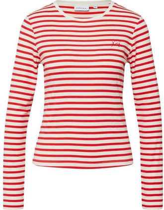 Comma Langarmshirt T-Shirt Gestreiftes Langarmshirt aus Viskosemix mit Stickerei