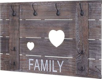 Hhg Wandgarderobe 929 Family, Garderobenpaneel Garderobe, Shabby-Look Vintage, 8 Haken 60x90cm braun, shabby