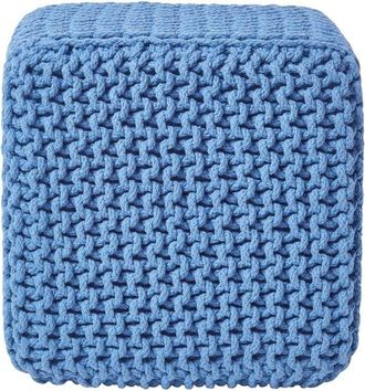 Homescapes Gestrickter Sitzwürfel 100% Baumwolle, blau - Homescapes