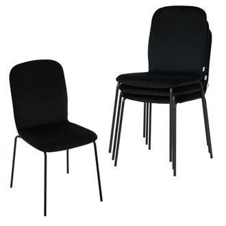 Woltu Chaise Salle à Manger, Lot de 4, Chaise Empilable, en Velours, Siège Rembourré, avec Dossier, Pieds en Métal, Noir, EZS41sz-4
