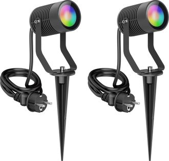 LEDs Com 2 Stück Gartenstrahler SHINGA mit Erdspieß für außen, IP65, Stecker, anthrazit, inkl. GU10 RGB Lampe, smart, 473lm, warmweiß - kaltweiß