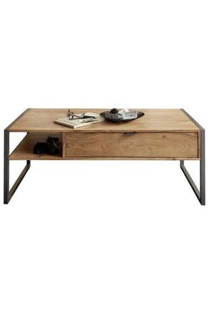 Livetastic Couchtisch Factory Zone, Anthrazit, Akazie, Metall, Akazie, vollmassiv, 1 Schubladen, Kufe, 60x45x120 cm, Stauraum, offenes Fach, Wohnzimmer, Wohnzimm
