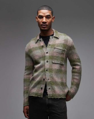 AllSaints Alder - Gilet &agrave; rayures - Rose et vert