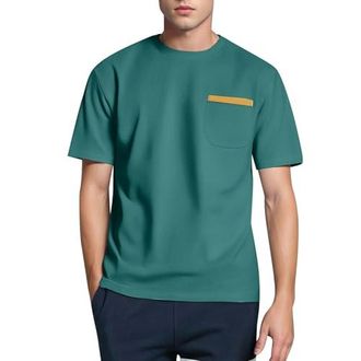 Generico T-shirts en coton pour homme, t-shirt large de sport &agrave; manches courtes oversize T-shirt respirant avec poches T-shirt dentra&icirc;nement uni avec col rond,