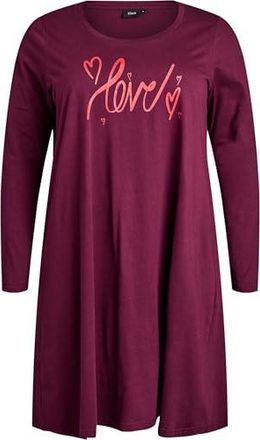 Zizzi Chemise de nuit en coton bio pour femme - Grandes tailles - Taille 42-60, Fig Love, 58-60