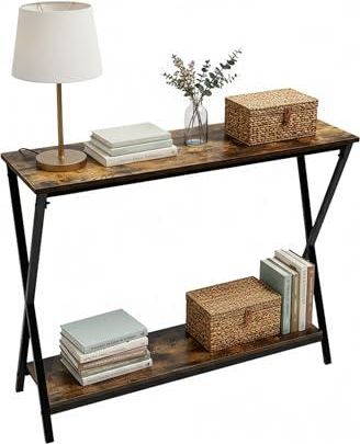 Relaxdays Konsolentisch, HxBxT: 80 x 100 x 30 cm, Metall, MDF, schmale Konsole Flur, Flurtisch 2 Ablagen, braun/schwarz