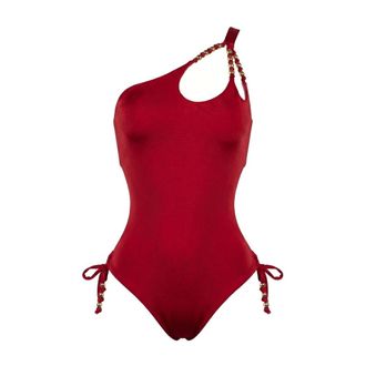 Miss Bikini Femme, Maillots de bain, Rouge, Taille: 40 FR Intero Monospalla Cut-Out Sfere Dorate