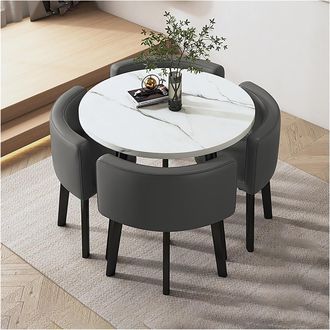 Generic Esstisch mit 4 St&uuml;hlen, modernes rundes Tisch-St&uuml;hle-Set, Balkon-Wohnzimmer-Esstisch, wasserdicht und Anti-Macchia, for kleine R&auml;ume(22)