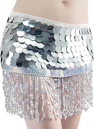 Generic Jupe Paillette Femme Franges Scintillantes Danse, Mini Jupe Femme Soir&eacute;e Disco et Ann&eacute;es 20, Jupe Courte Femme Taille &Eacute;lastique Confortable pour Cockt