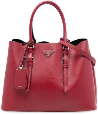 Prada Hobo Bags - Medium Saffiano Cuir Double Handle Satchel - Gr. unisize - in Rot - f&uuml;r Damen