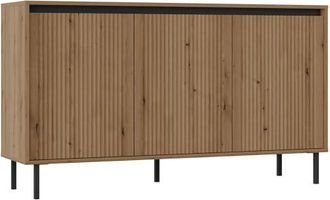 Selsey Osaka Sideboard Eichenholzoptik Evoke - Modernes Dreit&uuml;riges Sideboard mit Gerillten Fronten & Gefr&auml;sten Griffen - Metalf&uuml;&szlig;e & Robustes MDF - Kommode 