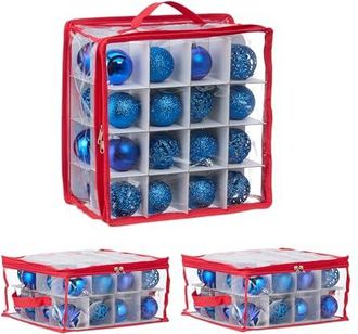 Relaxdays Weihnachtskugel Aufbewahrungsbox, 3er Set, je 32 F&auml;cher, HxBxT: 16 x 32 x 32 cm, Kugel Box, transparent/rot