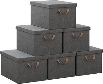 Woltu Lot de 6 Boîtes de Rangement Pliables, Paniers de Rangement en Tissu Non Tissé, avec Poignées et Couvercle, pour Vêtements et Jouets, Gris, 43x33x26cm