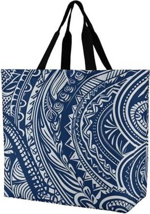 Generic Motif Tribal Maori Polyn&eacute;sien Bleu Sac Fourre Tout D&eacute;contract&eacute; Tote Bag Imperm&eacute;able Sac Courses Pour Travail Shopping Quotidienne