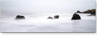 Paul Sinus Art Leinwandbilder | Bilder Leinwand 150x50cm Schwarzer Sand am Meer - Vik in Island