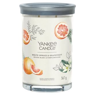 Yankee Candle Company Signature Duftkerze, wei&szlig;e Fichte und Grapefruit, gro&szlig;e Kerze im Glas mit Doppeldocht, Sojawachsmischung, lange Brenndauer, perfektes Geschenk f&uuml;r Fra