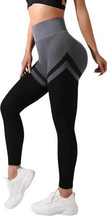 Generic Pantalon de yoga pour femme avec motif blocs de couleur, taille et coupe ajust&eacute;e, couleur p&ecirc;che, pour le sport, la course &agrave; pied et le fitness, leggin