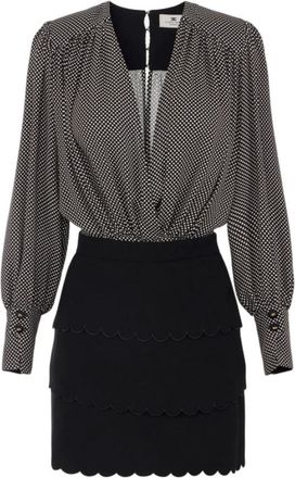 Elisabetta Franchi Femme, Robes, Multicolore, Taille: 38 FR Robe en Viscose avec Imprim&eacute; &agrave; Pois et Bordure Festonn&eacute;e Brod&eacute;