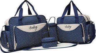 IFUNDOM Paquet Fourre-tout Pour Maman Multifonction En Polyester Bleu &agrave; Pois Grand Sac De Change 5 Pi&egrave;ces Et Bandouli&egrave;re Pour Sorties Et Voyages Quotidiens